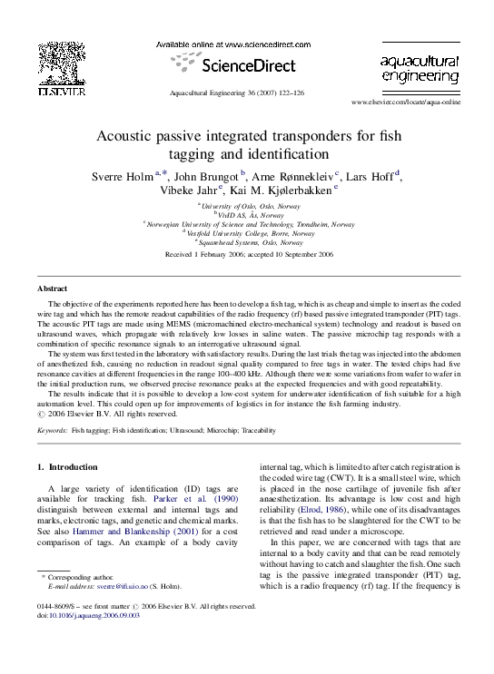 (PDF) Acoustic passive integrated transponders for fish tagging and ...