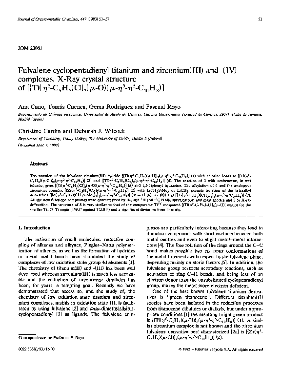 (PDF) Fulvalene cyclopentadienyl titanium and zirconium(III) and -(IV ...