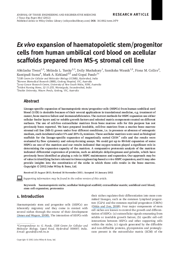 (PDF) Ex vivo expansion of haematopoietic stem/progenitor cells from ...
