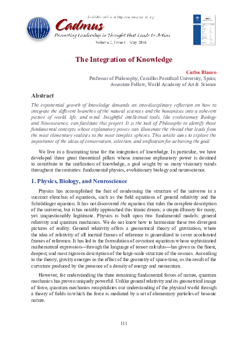 (PDF) The Integration of Knowledge