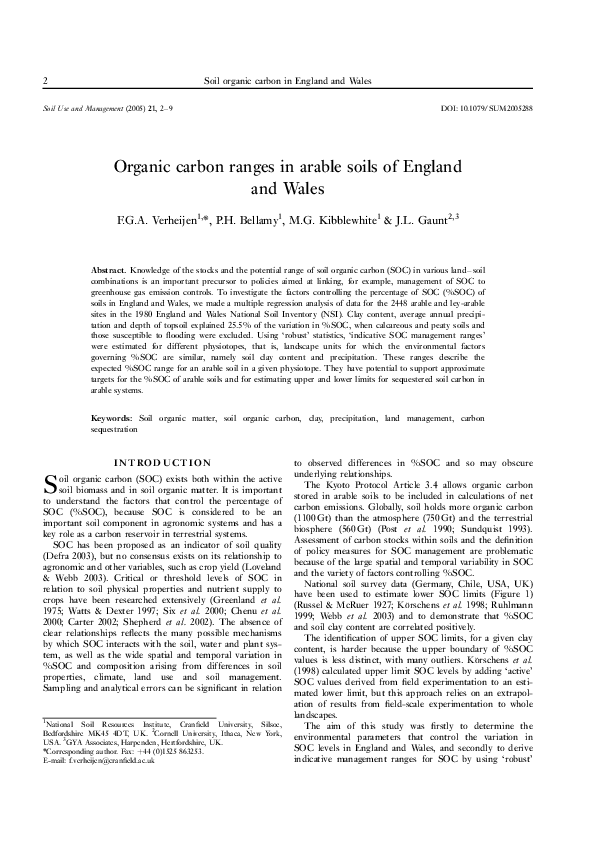 (PDF) Organic carbon ranges in arable soils of England and Wales