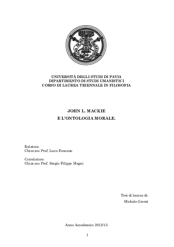 (PDF) John L. Mackie e l'ontologia morale.