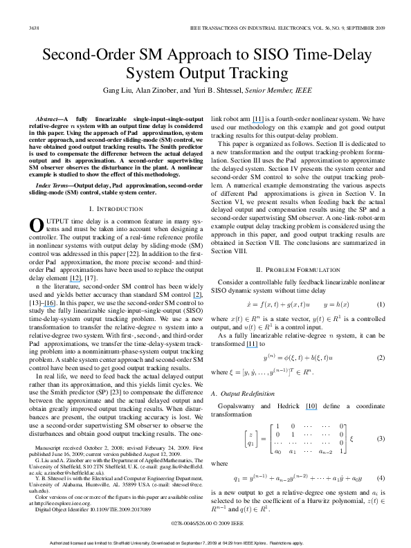 (PDF) Second-Order SM Approach to SISO Time-Delay System Output Tracking