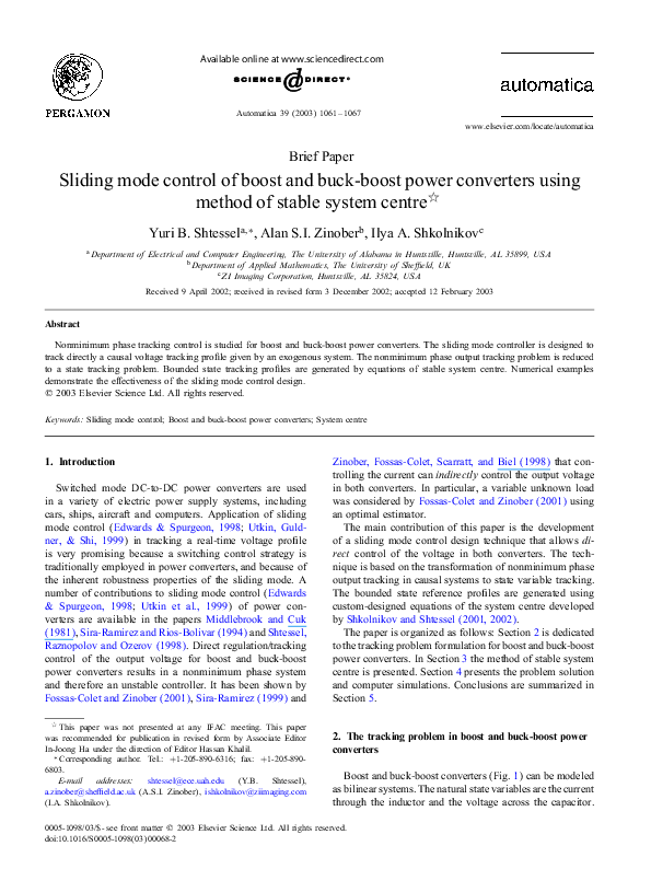 (PDF) Sliding mode control of boost and buck-boost power converters using the dynamic sliding ...
