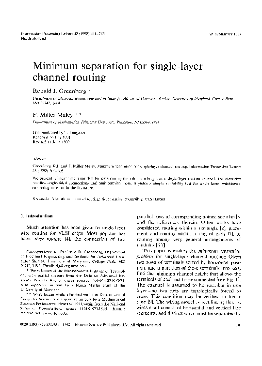(PDF) Minimum separation for single-layer channel routing