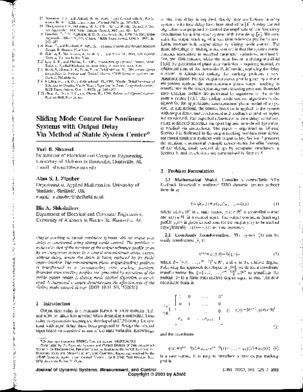 Pdf Sliding Mode Control For Nonlinear Systems With Output Delay Via