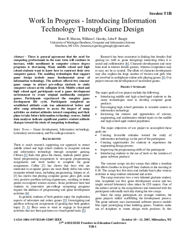 (PDF) Work in progress - Introducing information technology through ...