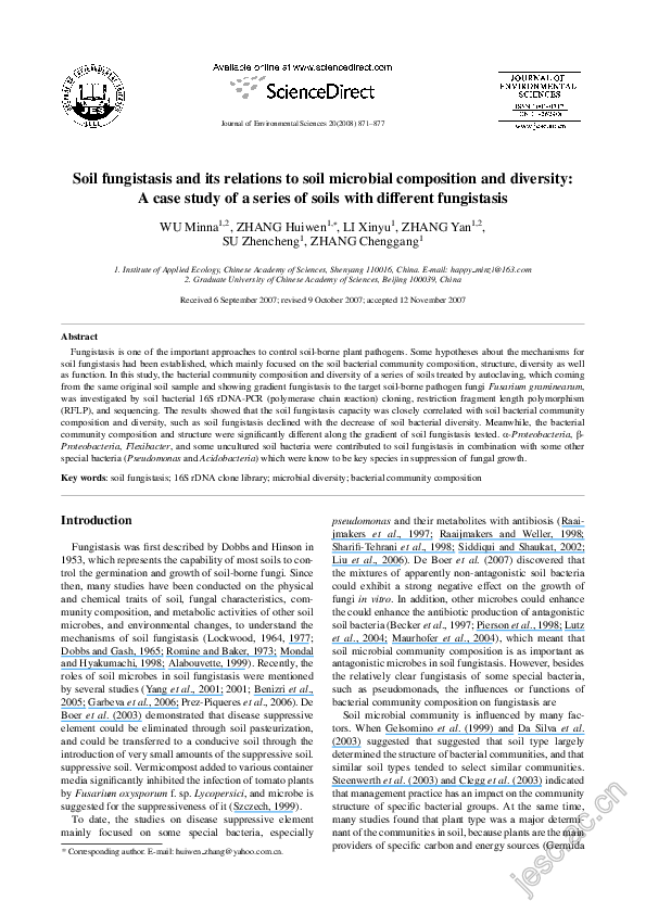 (PDF) Soil fungistasis and its relations to soil microbial composition and diversity: A case ...