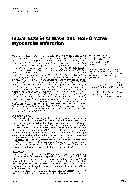 (PDF) Initial ECG in Q wave and non-Q wave myocardial infarction