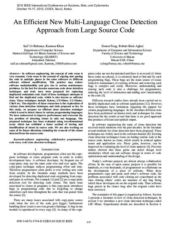 Pdf An Efficient New Multi Language Clone Detection Approach From Large Source Code