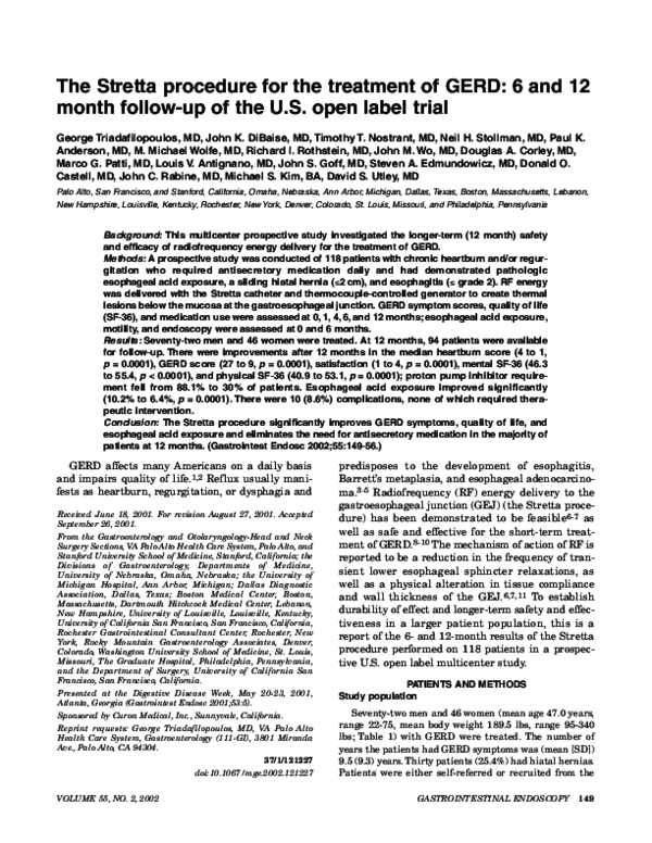 (PDF) The Stretta procedure for the treatment of GERD: 6 and 12 month ...