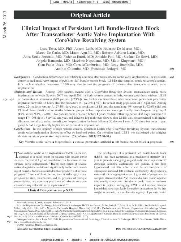 (PDF) Impact of Left Bundle Branch Block in TAVI
