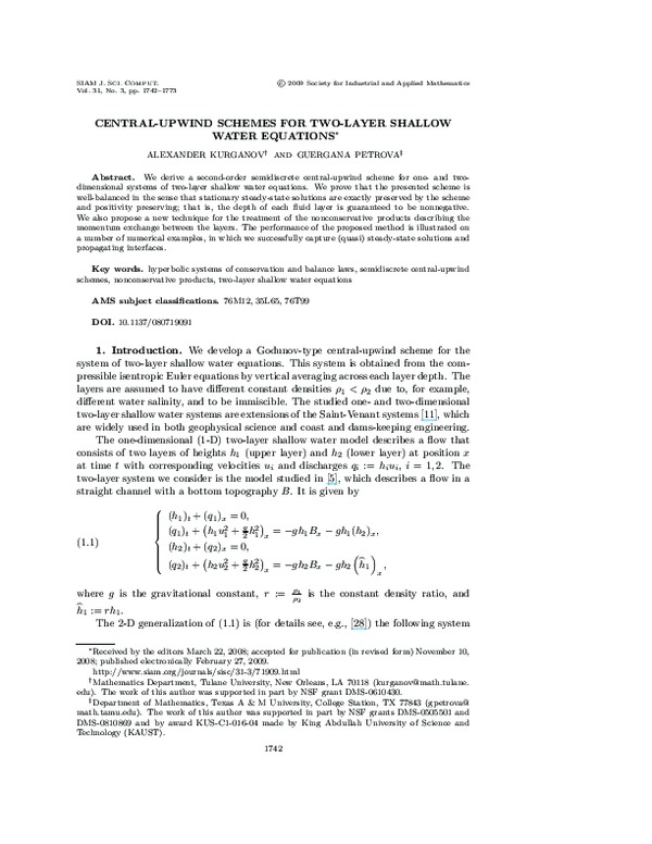 (PDF) Central-Upwind Schemes for Two-Layer Shallow Water Equations