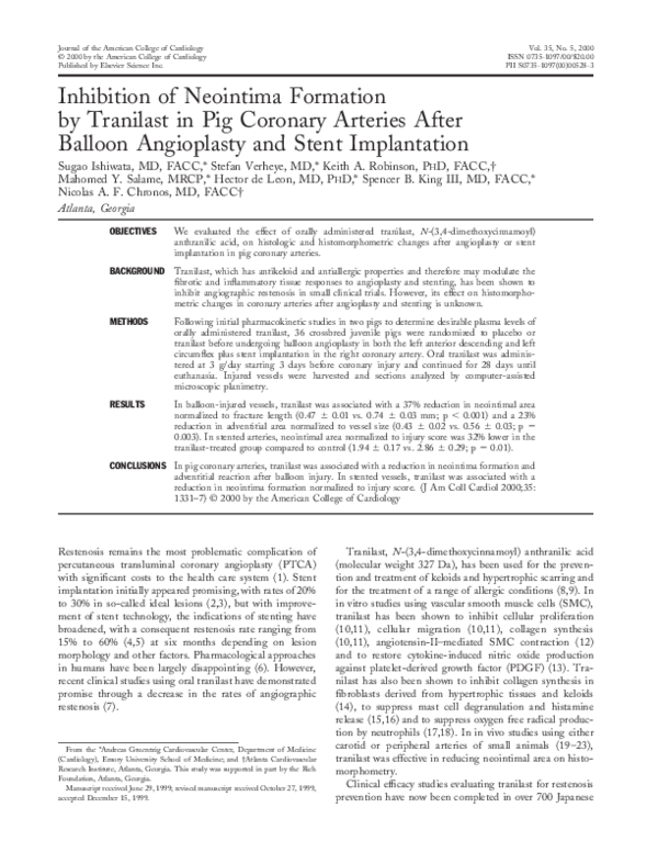 (PDF) Inhibition of neointima formation by tranilast in pig coronary ...