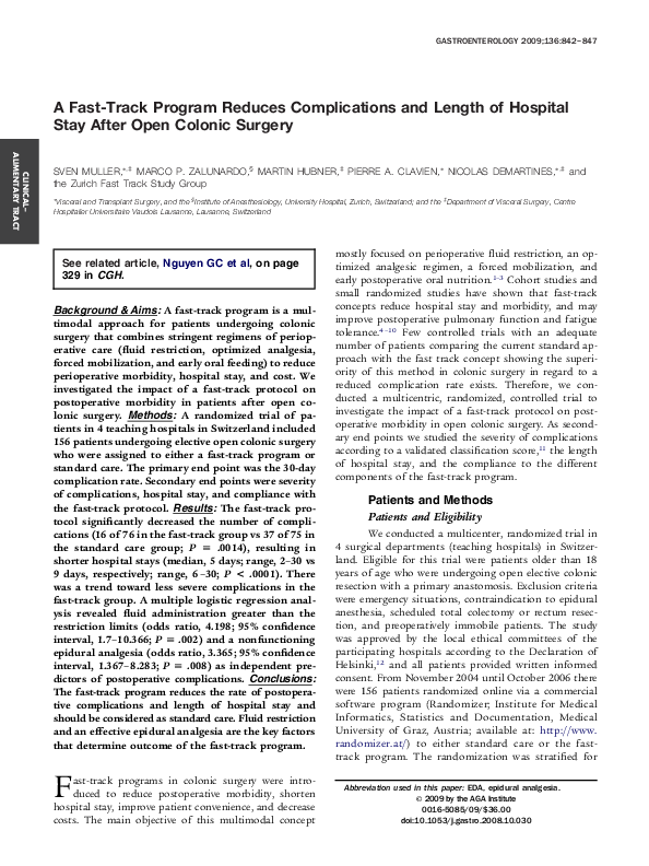 (PDF) A Fast-Track Program Reduces Complications and Length of Hospital ...