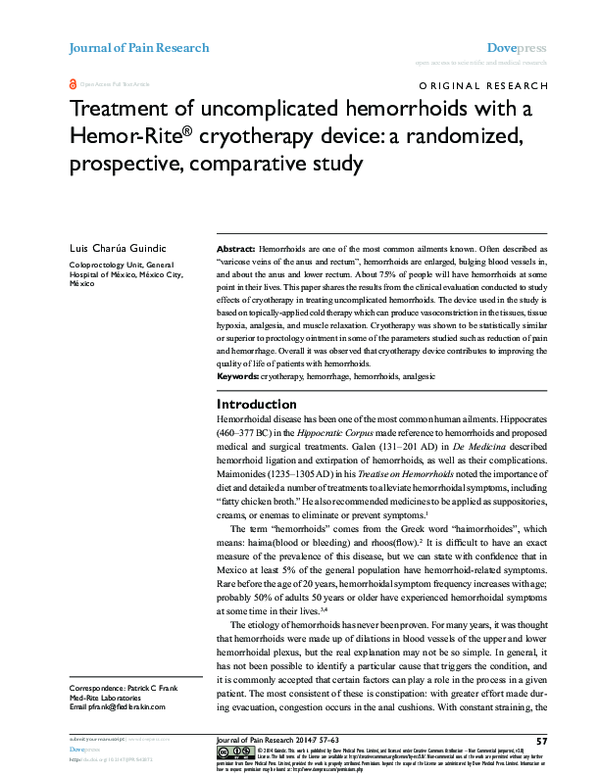 (PDF) Treatment of uncomplicated hemorrhoids with a Hemor-Rite ...