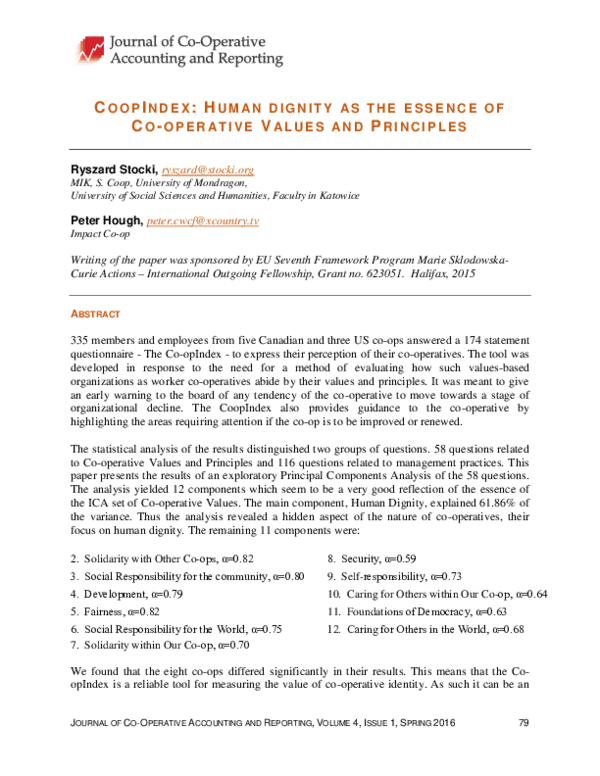 (PDF) COOPINDEX: HUMAN DIGNITY AS THE ESSENCE OF CO-OPERATIVE VALUES ...