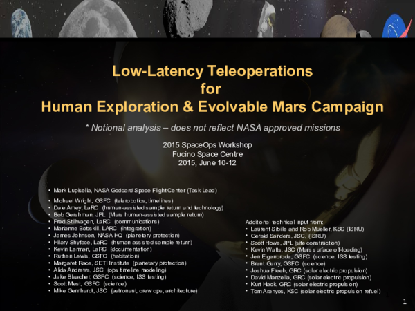 (PPT) Low-Latency Teleops for Human Exploration (SpaceOps Workshop 2015 ...