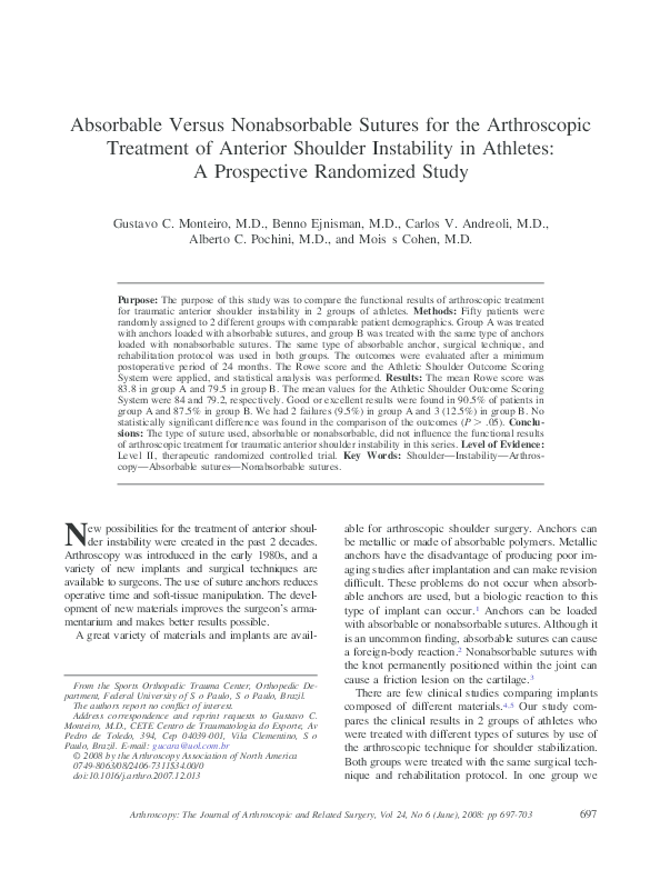 (PDF) Absorbable Versus Nonabsorbable Sutures for the Arthroscopic ...