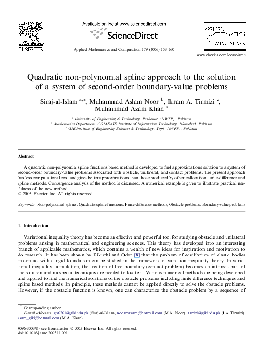 Pdf Quadratic Non Polynomial Spline Approach To The Solution Of A System Of Second Order 