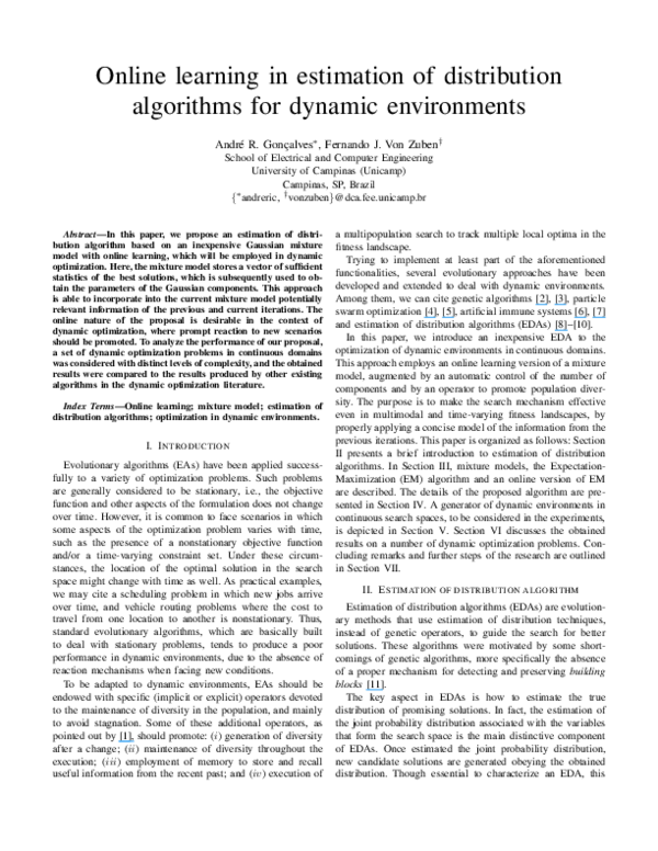 (PDF) Online learning in estimation of distribution algorithms for dynamic environments