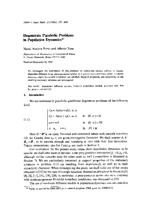 Pdf Degenerate Parabolic Problems In Population Dynamics