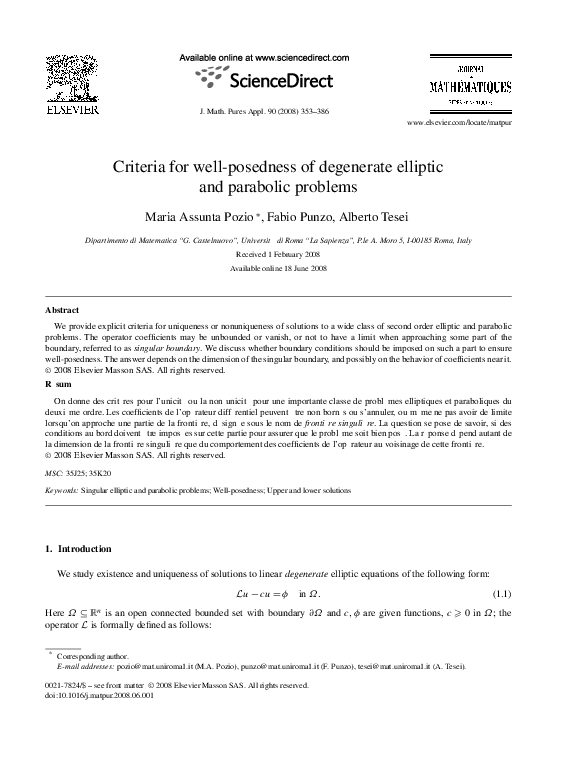 (PDF) Criteria for well-posedness of degenerate elliptic and parabolic problems