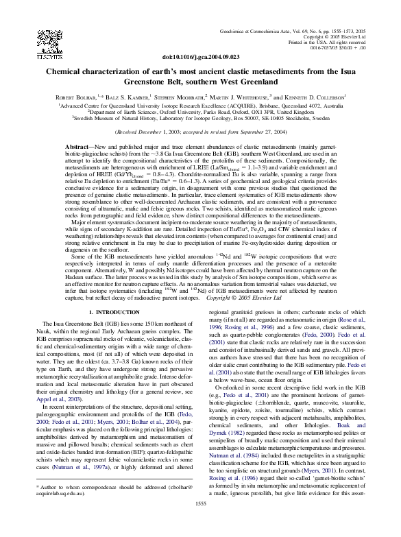 (PDF) Chemical characterization of earth’s most ancient clastic ...