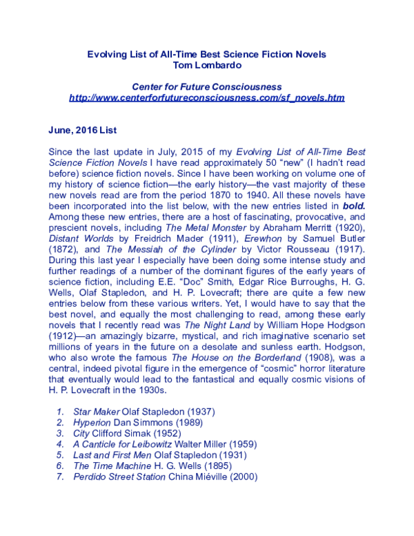 (PDF) Evolving List of All-Time Best Science Fiction Novels Updated ...