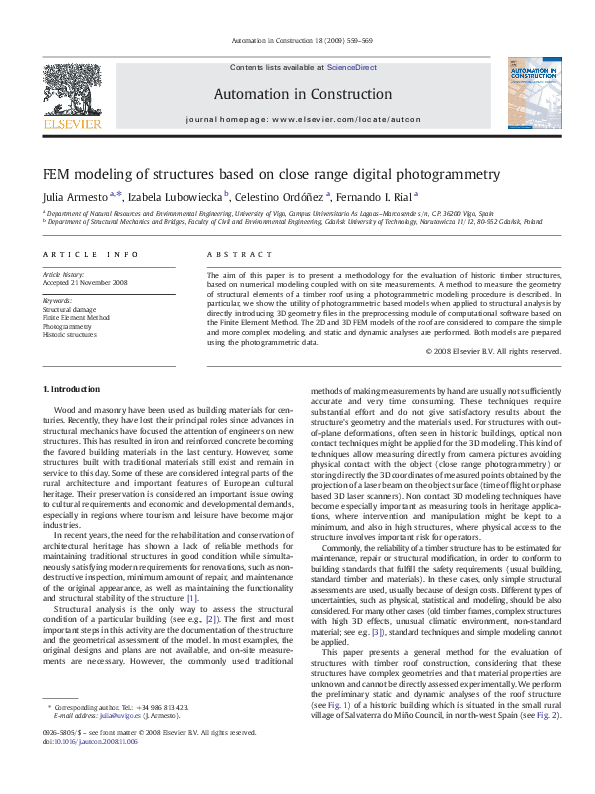 (PDF) FEM modeling of structures based on close range digital photogrammetry