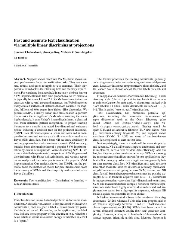 Pdf Fast And Accurate Text Classification Via Multiple Linear Discriminant Projections