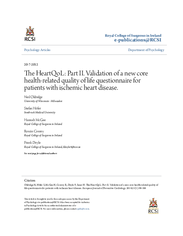 (PDF) The HeartQoL: Part II. Validation of a new core health-related ...