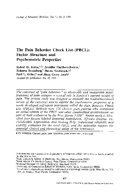 (PDF) The pain behavior check list (PBCL): Factor structure and ...