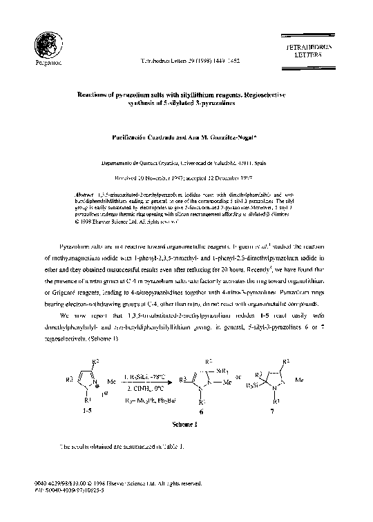 (PDF) Reactions of pyrazolium salts with silyllithium reagents ...