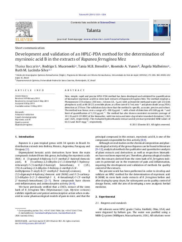 (PDF) Development and validation of an HPLC-PDA method for the determination of myrsinoic acid B ...