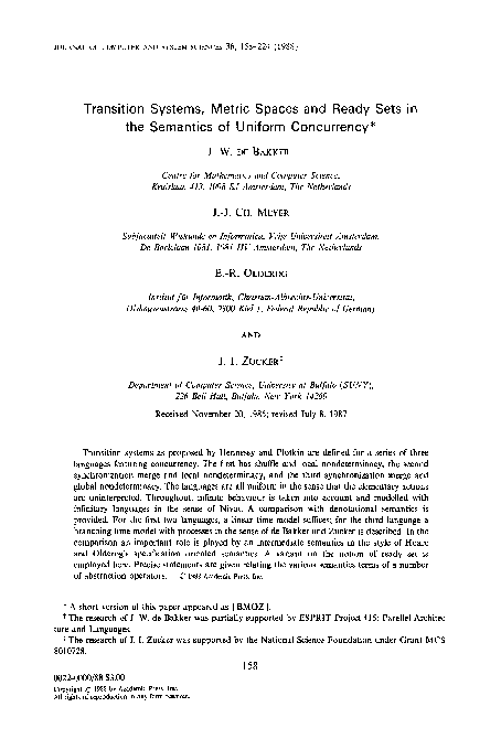 Pdf Transition Systems Metric Spaces And Ready Sets In The Semantics Of Uniform Concurrency