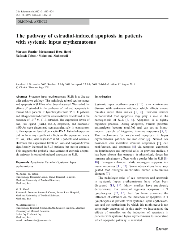 (PDF) Estradiol's Role in Apoptosis in SLE Patients