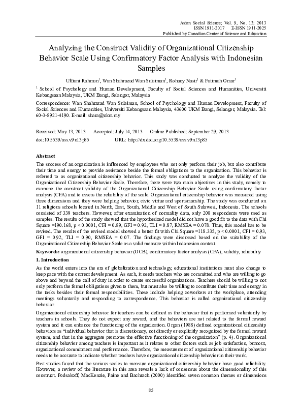 (PDF) Analyzing the Construct Validity of Organizational Citizenship Behavior Scale Using ...