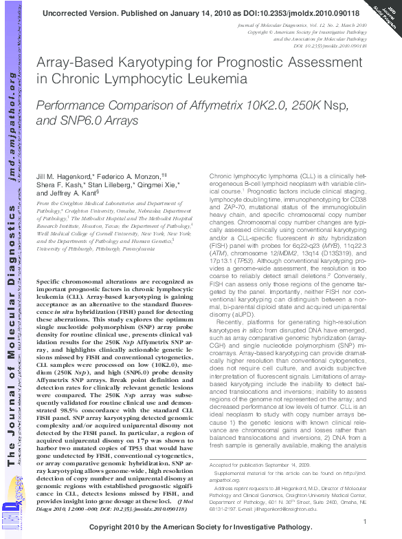 (PDF) Array-based karyotyping for prognostic assessment in chronic lymphocytic leukemia ...