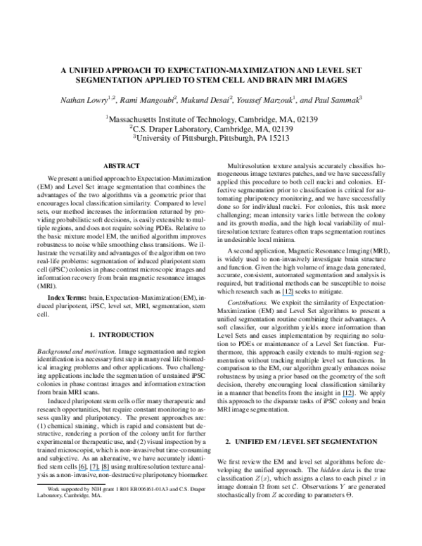 Pdf A Unified Approach To Expectation Maximization And Level Set Segmentation Applied To Stem