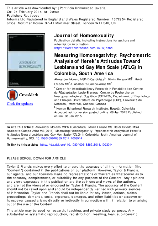 (PDF) Measuring Homonegativity: Psychometric Analysis of Herek’s ...