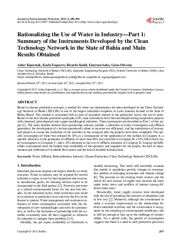 (PDF) Rationalizing the Use of Water in Industry—Part 1: Summary of the ...