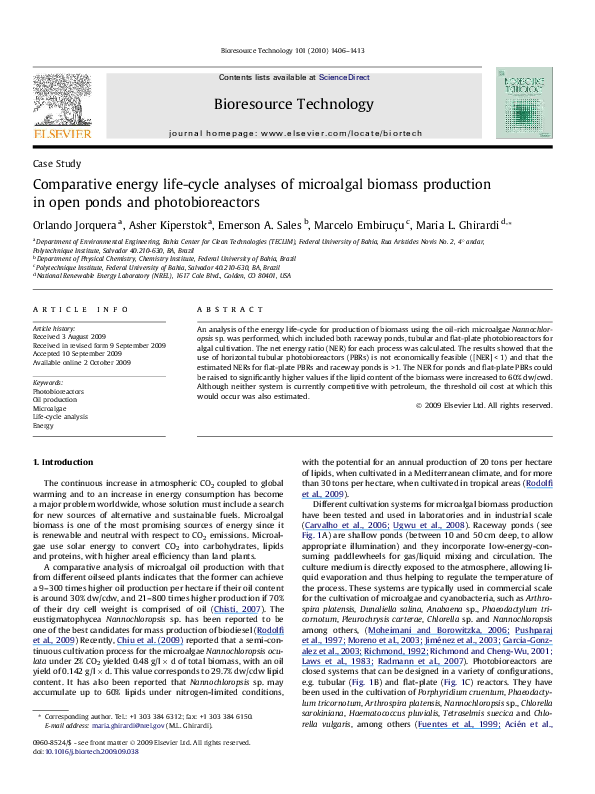 (PDF) Comparative energy life-cycle analyses of microalgal biomass production in open ponds and ...