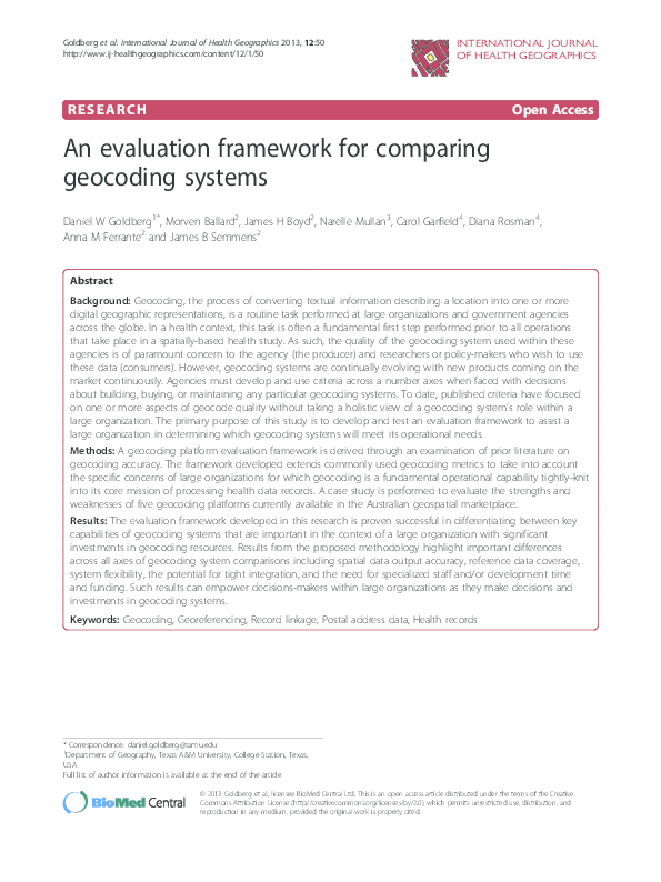 (PDF) An evaluation framework for comparing geocoding systems