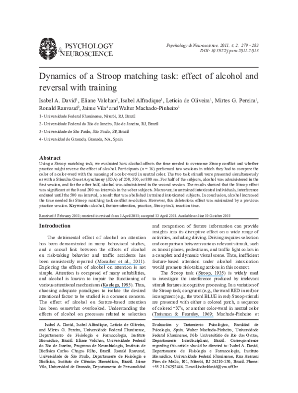 (PDF) Dynamics of a Stroop matching task: effect of alcohol and ...