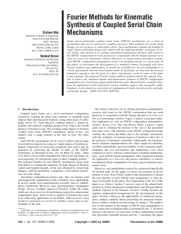 (PDF) Fourier Methods for Kinematic Synthesis of Coupled Serial Chain ...