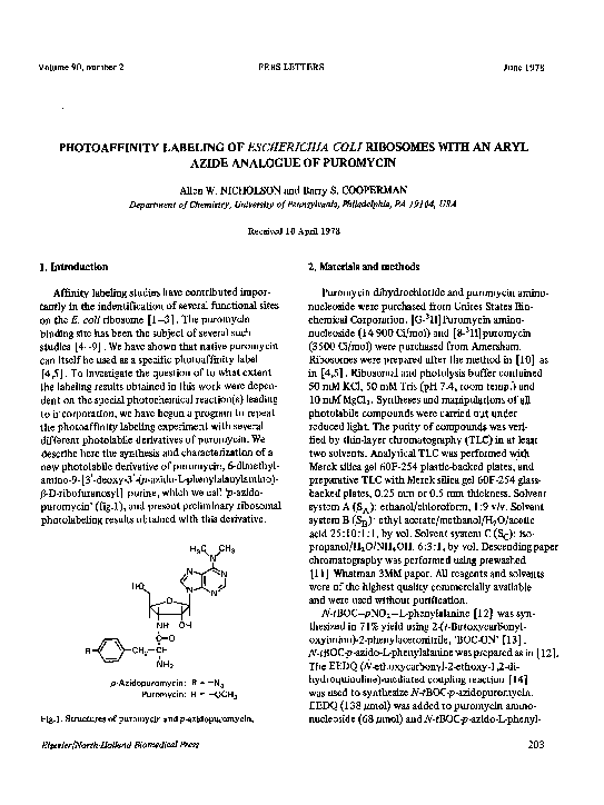 (PDF) Photoaffinity labeling of Escherichia coli ribosomes by an aryl ...