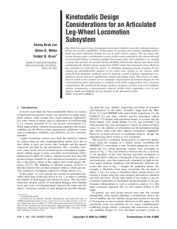 (PDF) Kinetostatic Design Considerations for an Articulated Leg-Wheel ...