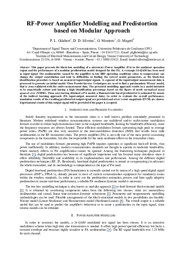 Pdf Rf Power Amplifier Modeling And Predistortion Based On A Modular Approach