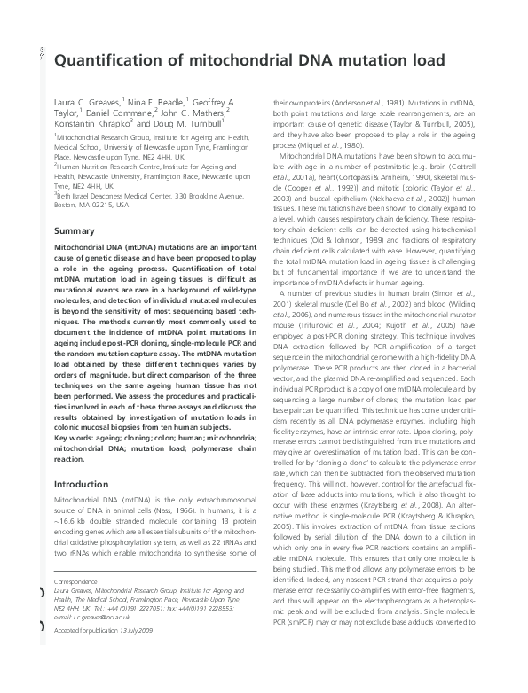 (PDF) Quantification of mitochondrial DNA mutation load